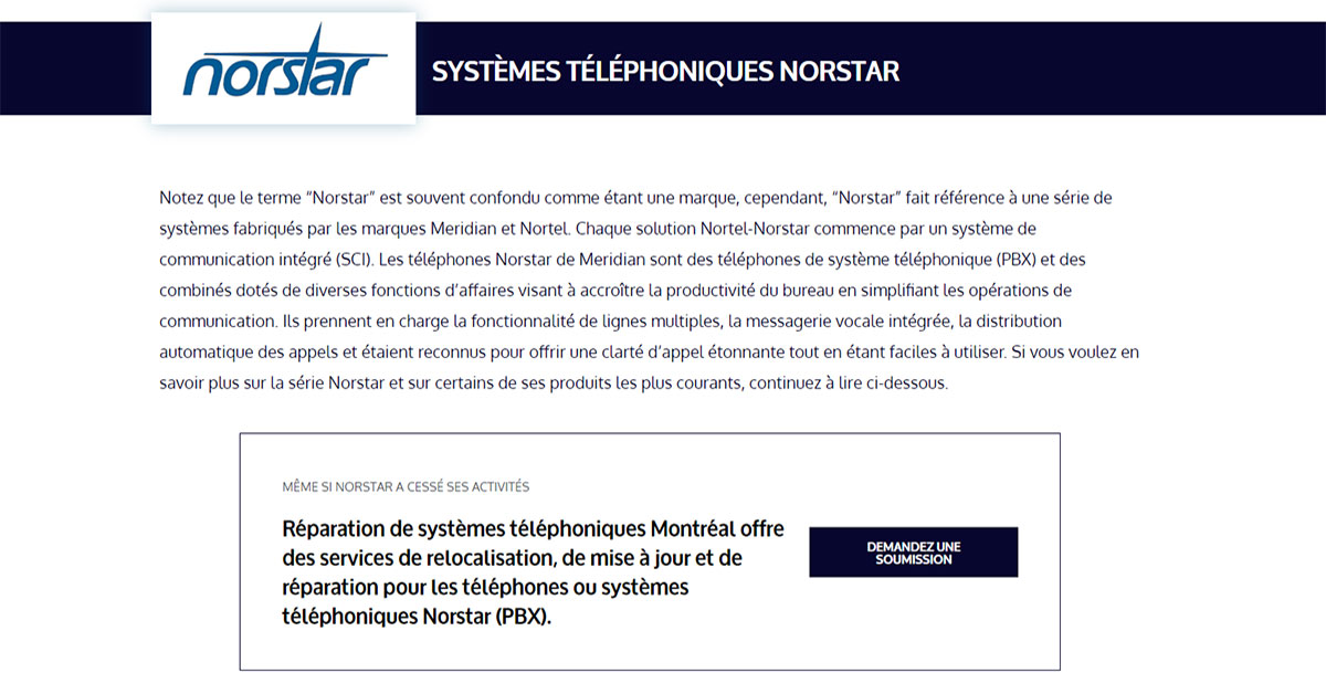 Réparation pour les systèmes téléphoniques Norstar (PBX)